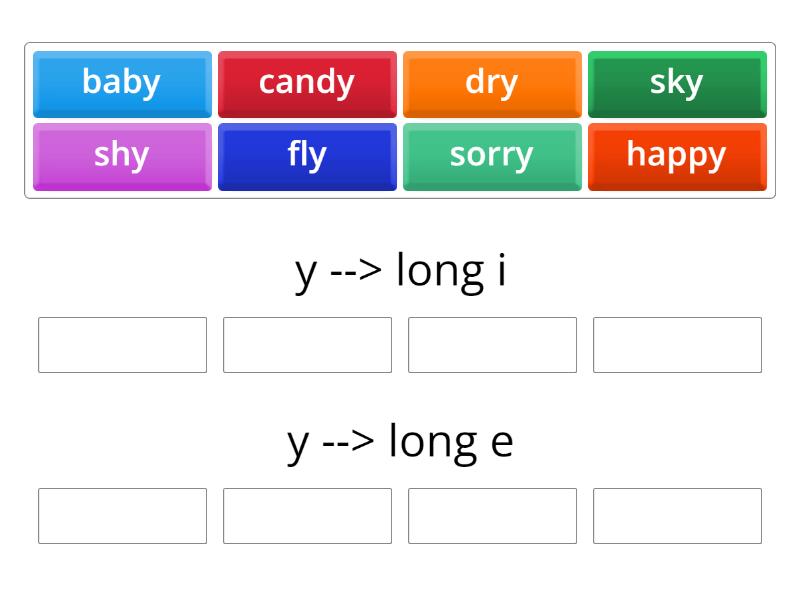 sort y ending words , to their correct group - Group sort