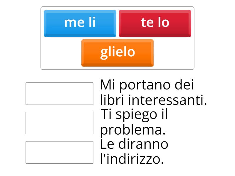 Pronomi combinati Esercizi facili - Une las parejas