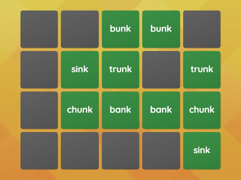 Green Group 'nk' ending spelling pattern - Matching pairs
