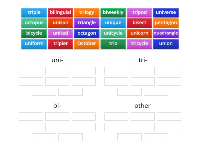 WTW- Green- Sort 51- Prefixes (uni-, bi-, tri-) - Group sort