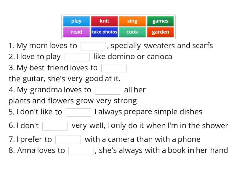 Hobbies and interests - Complete the sentence