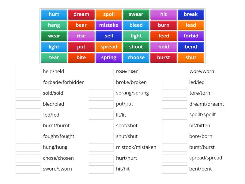 Irregular Verbs - Match up