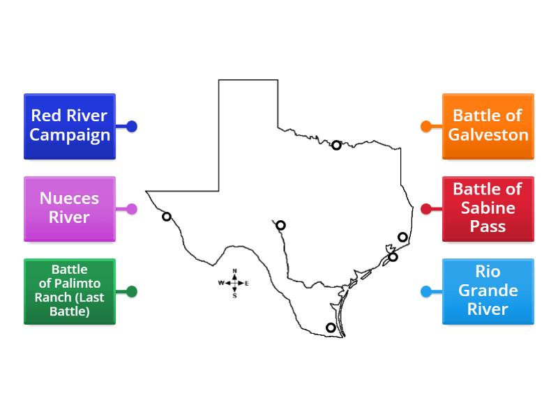Texas Battles Map - Labelled diagram