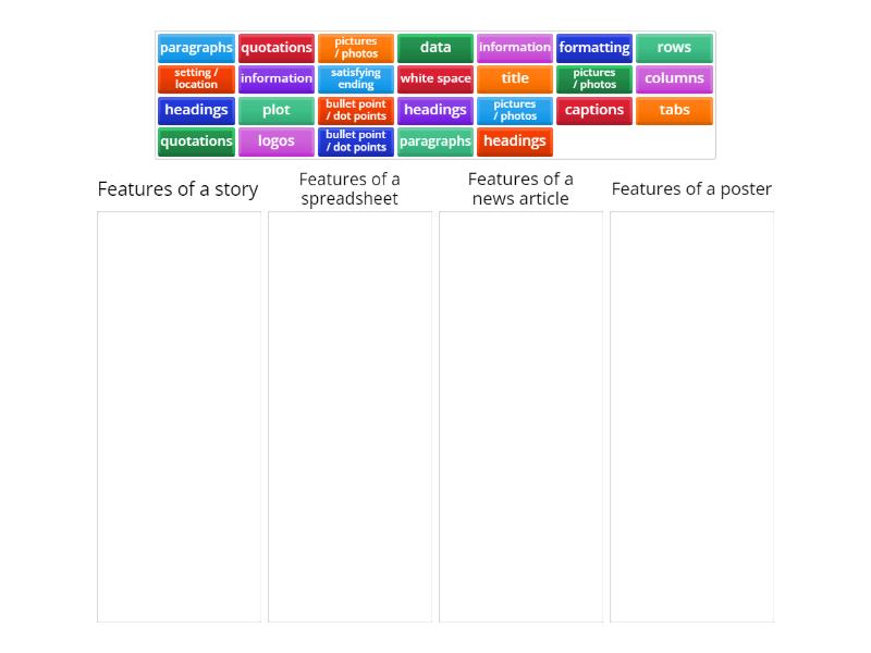 Features of a text - Categorize