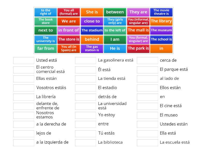 ESTAR + Prepositions - Match up