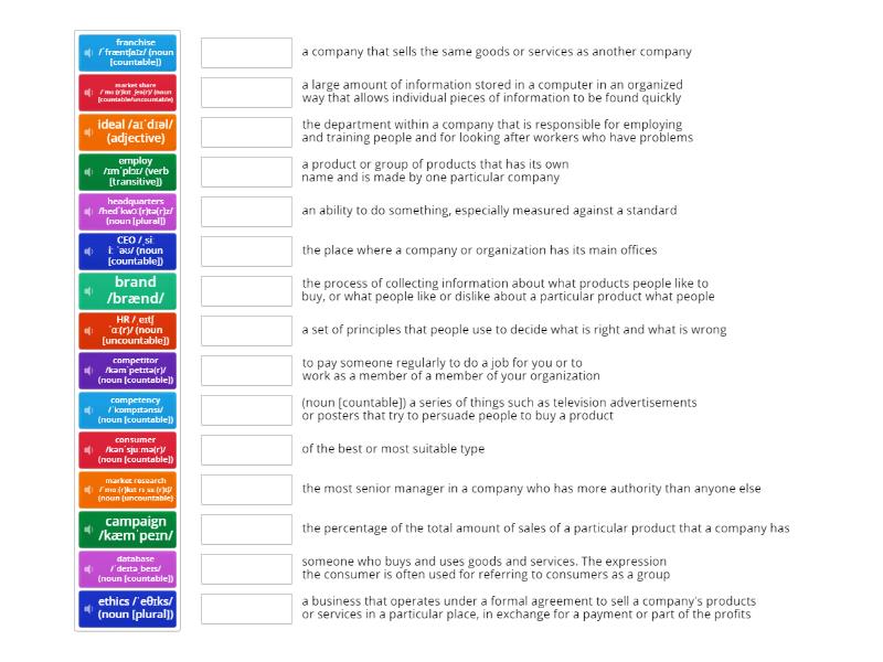 Unit 1 Vocabulary_1 Matching word with definition - Match up