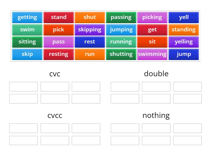 sort 2 adding -ing to words with cvc and cvcc patterns - Group sort