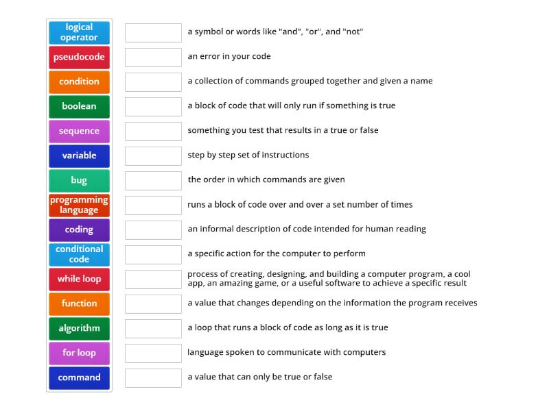 Coding Vocabulary Assessment - Une las parejas