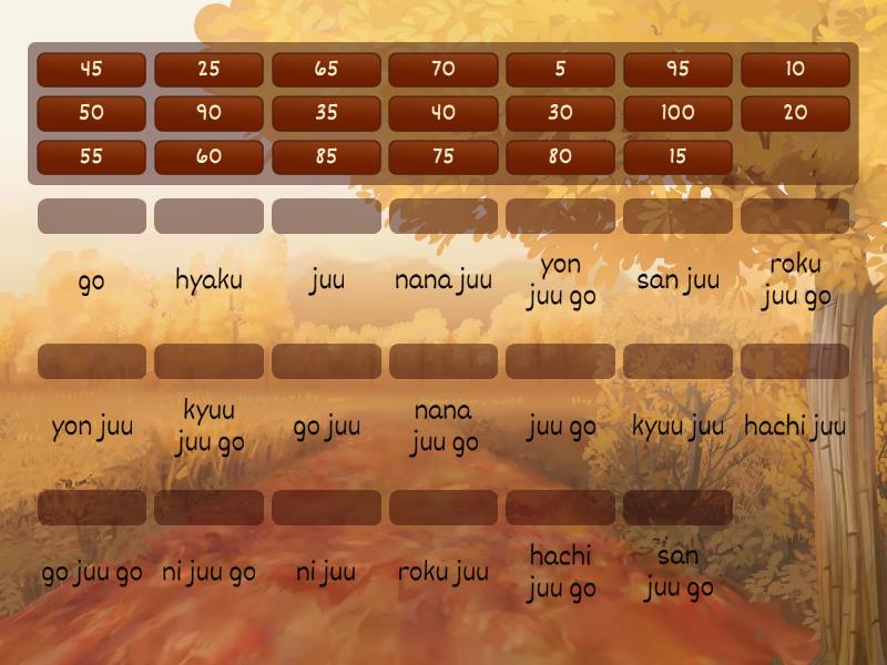 Japanese counting up to 100 romaji - Match up
