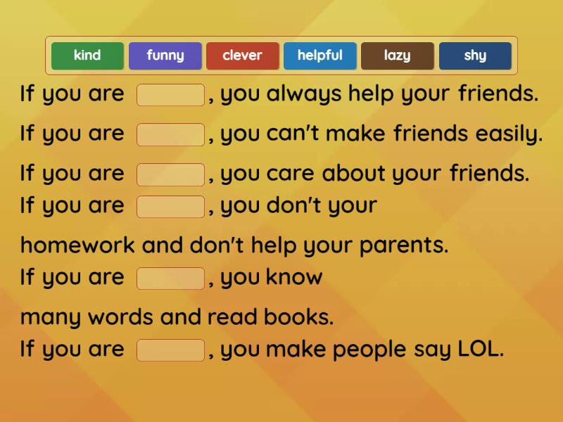 character vocabulary - Complete the sentence