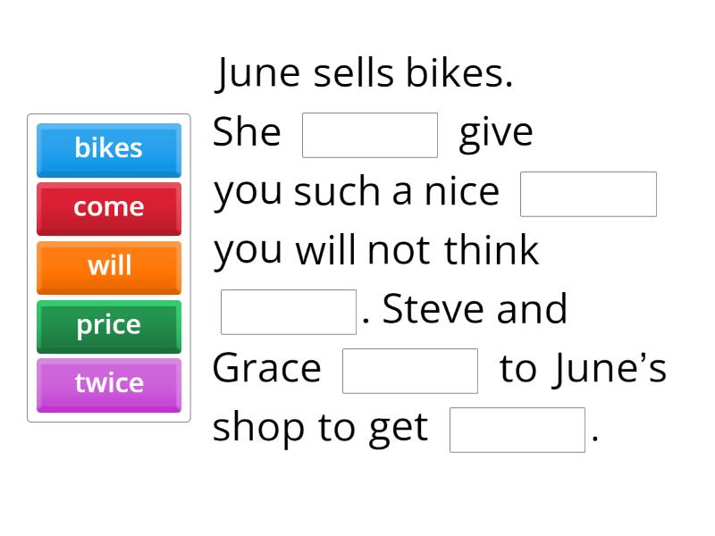 UFLI Lesson 62: VCe review 3, VCe exceptions June’s Bike Shop ...