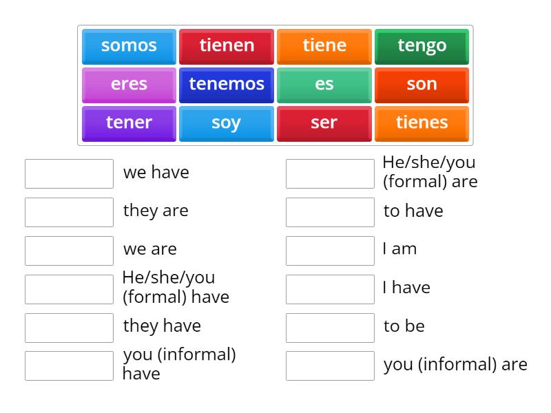 Ser and Tener practice - Match up