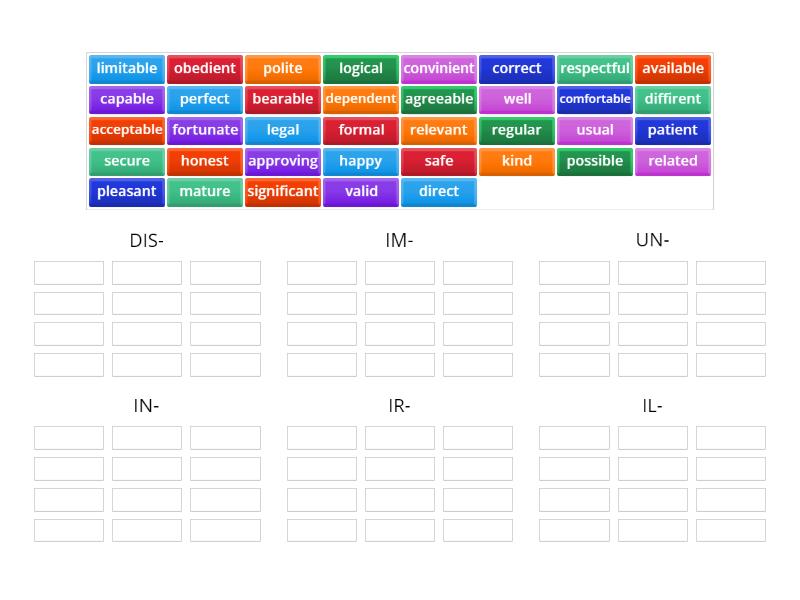NEGATIVE PREFIXES - Group sort