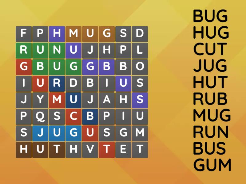 Short vowel 'u' words - Wordsearch