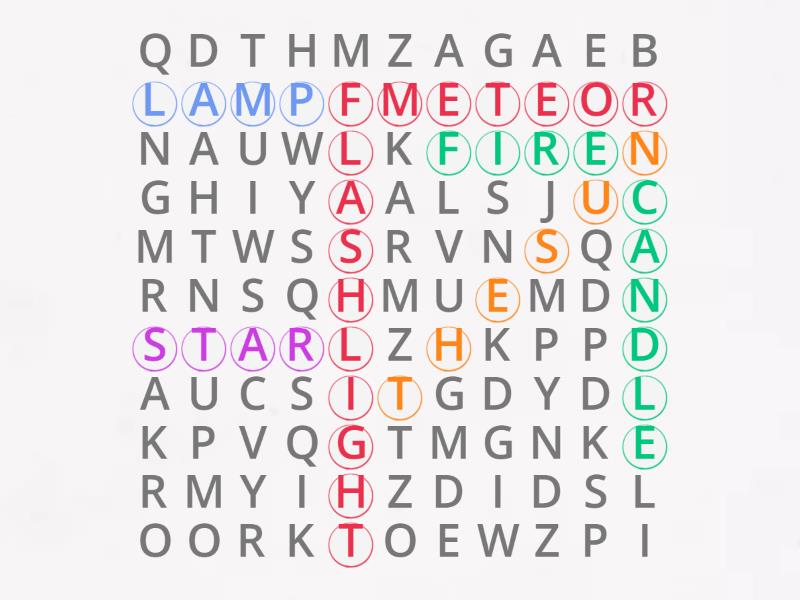 FIND 7 THE LIGHT SOURCES - Wordsearch