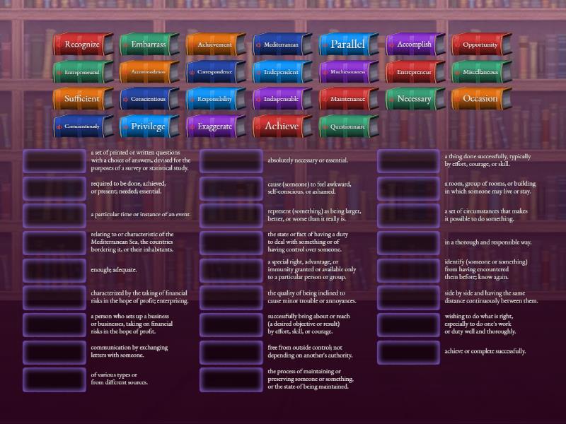SPELLING BEE- Match the words with their definitions - Match up
