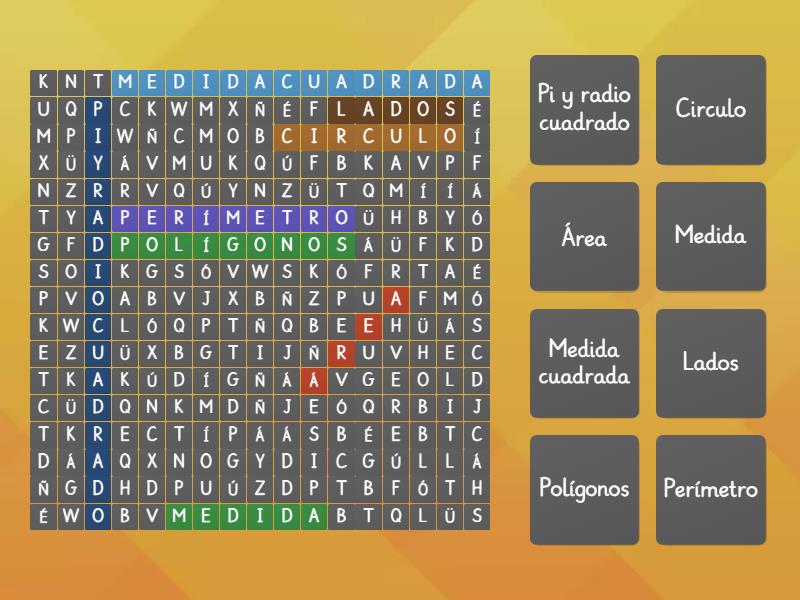Area y perímetro - Wordsearch