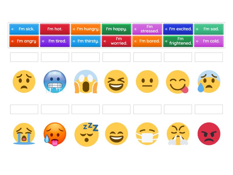 How are you feeling today? Match the emojis and emotions. - Match up