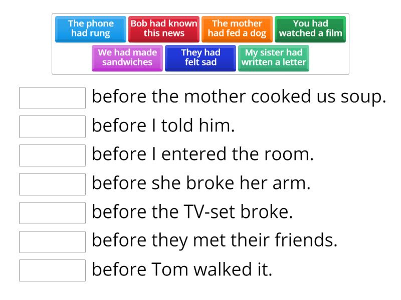 Past Perfect Tense (before) - Match up