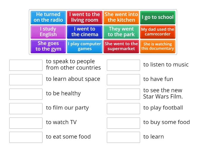 Infinitive of Purpose - Match up