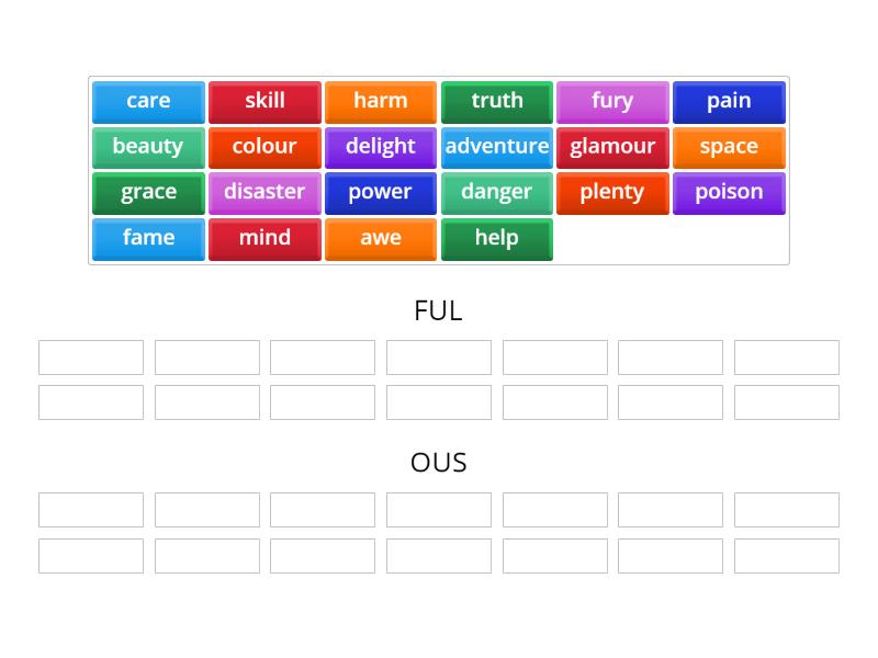 "Full of" suffix sort: -FUL or -OUS - Group sort