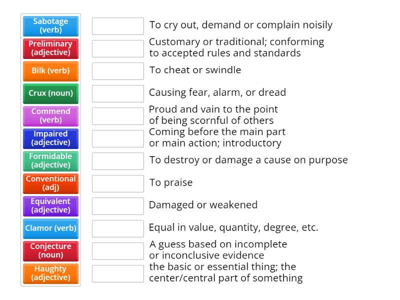 volcab words - Match up