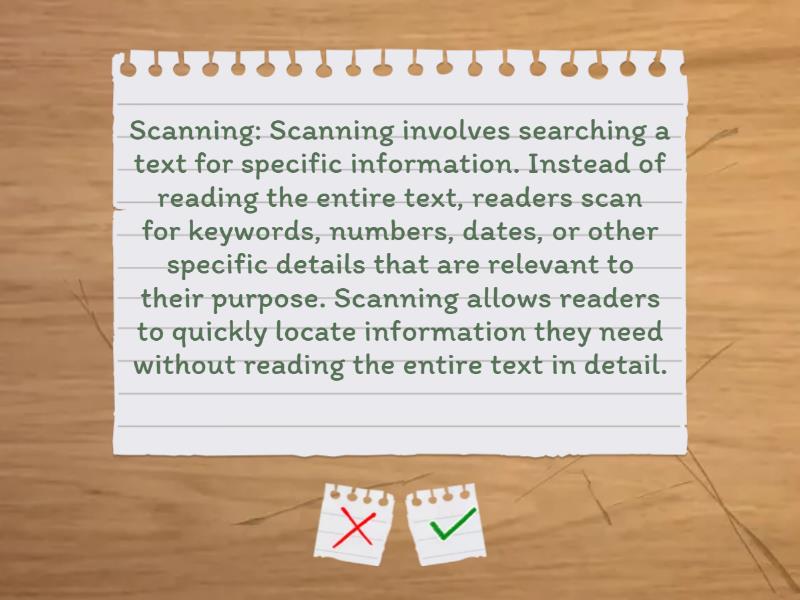 Skimming vs scanning - reading - Flash cards