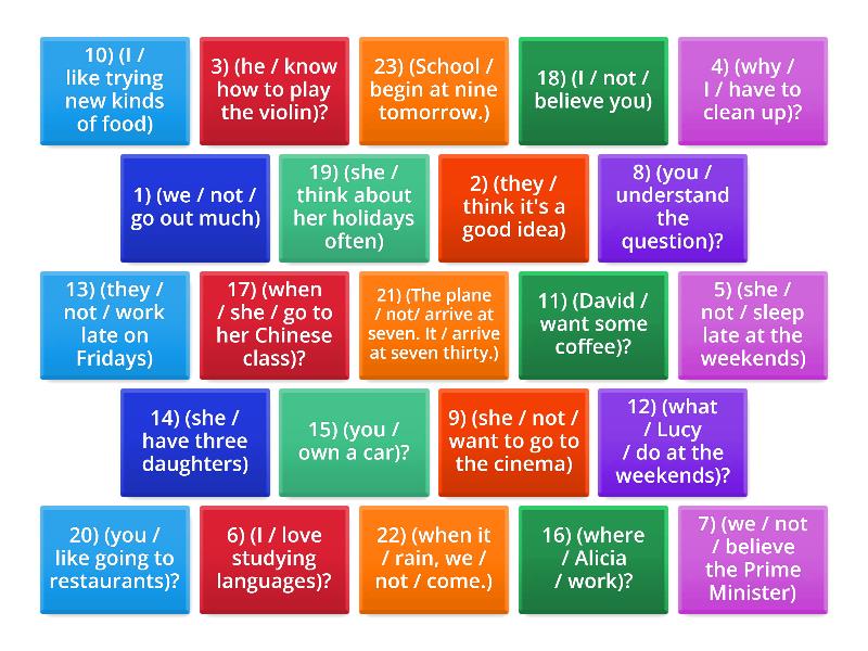 Present Simple - choose positive, negative or question - Flip tiles