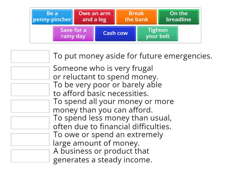 Idiomatic Expressions about Money - Match up