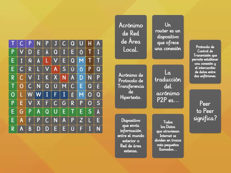 Sopa de letras sobre cómo funciona Internet - Wordsearch