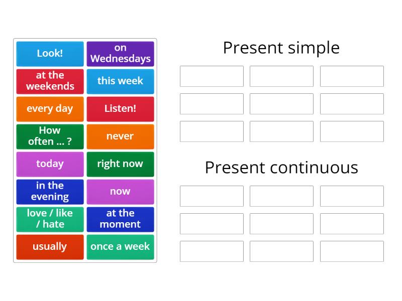 Present simple and Present continuous keywords - Group sort