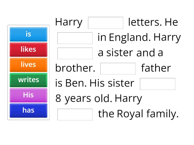Harry's letter - Complete the sentence
