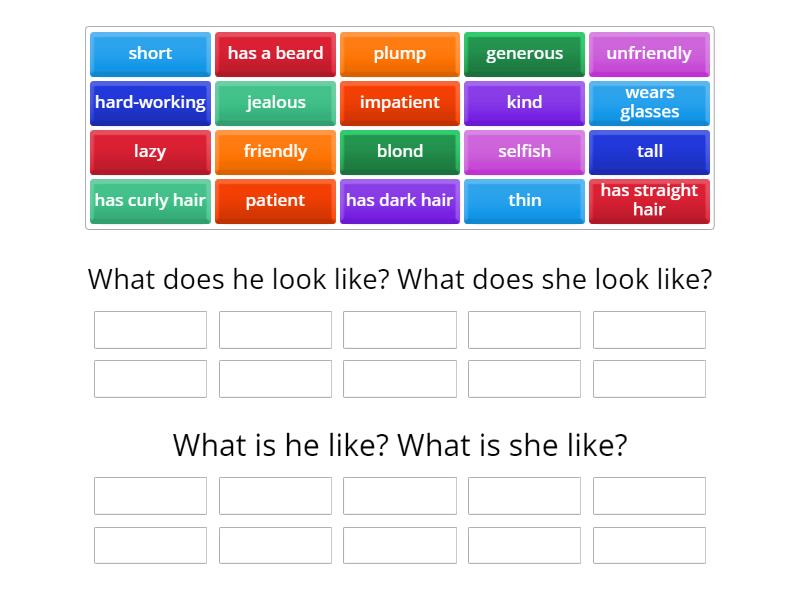 Adjectives of appearance or personality - Group sort