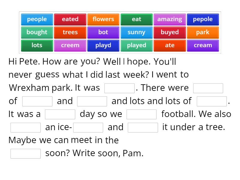 Trinity Writing Entry 2 Task 3 paper 5: Visit to a park - Complete the ...