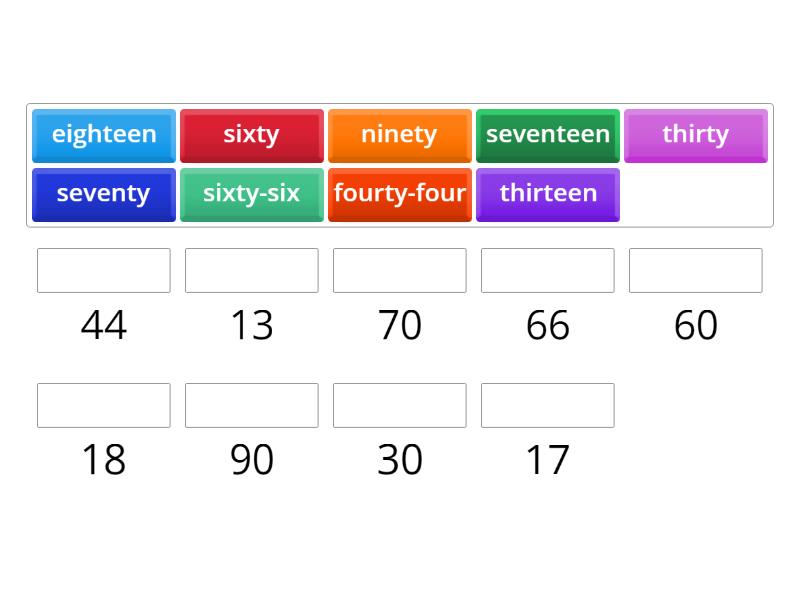 Spelling numbers 11-100 - Une las parejas