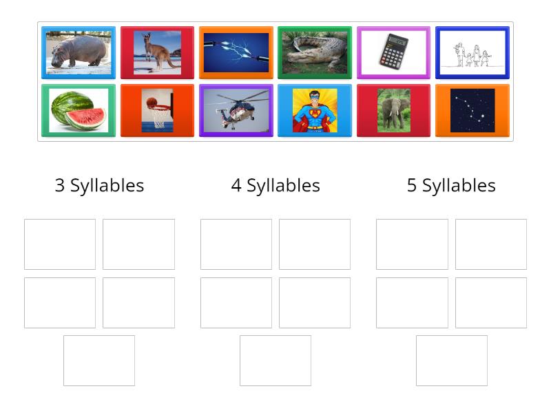 Counting 3 4 and 5 Syllables mix of categories - Group sort