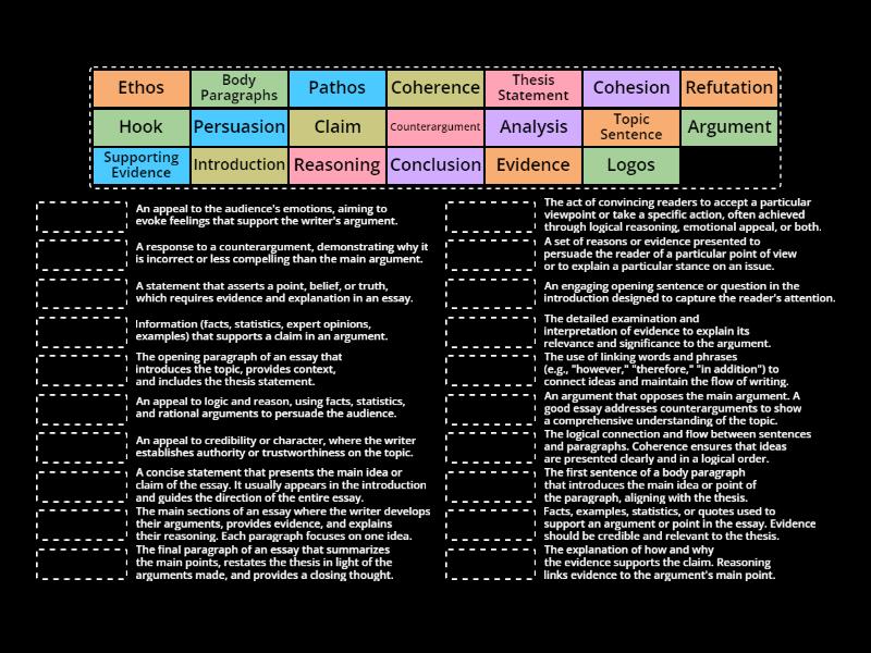 Essays and arguments. - Match up