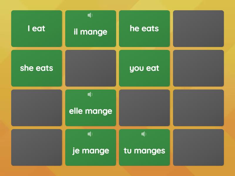 Y7 French: the verb "manger - to eat" - Matching pairs