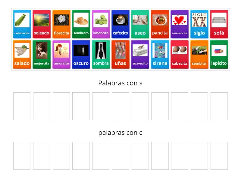 Palabras con s-c - Ordenar por grupo