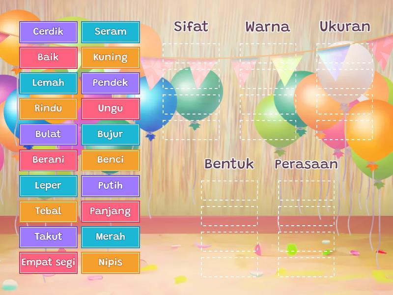 KATA ADJEKTIF (MASUKKAN KATA ADJEKTIF MENGIKUT KUMPULAN YANG BETUL) - Group sort