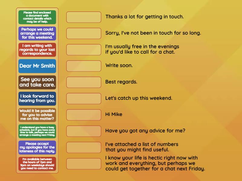 B1 - Formal and Informal Email Language - Match up