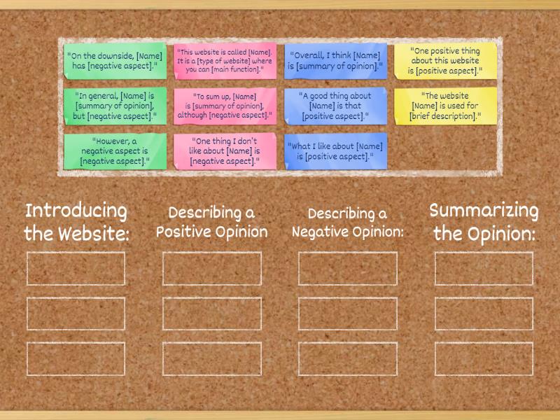B1. Key Phrases for Giving an Opinion in a Review: A Website - Group sort