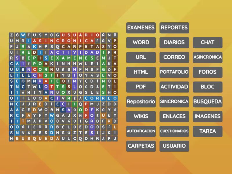 Elementos y características de una plataforma - Wordsearch