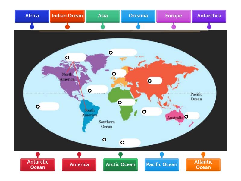 Level 3 - Oceans and Continents Map - Labelled diagram