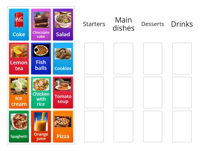 starter main dessert drink - Group sort