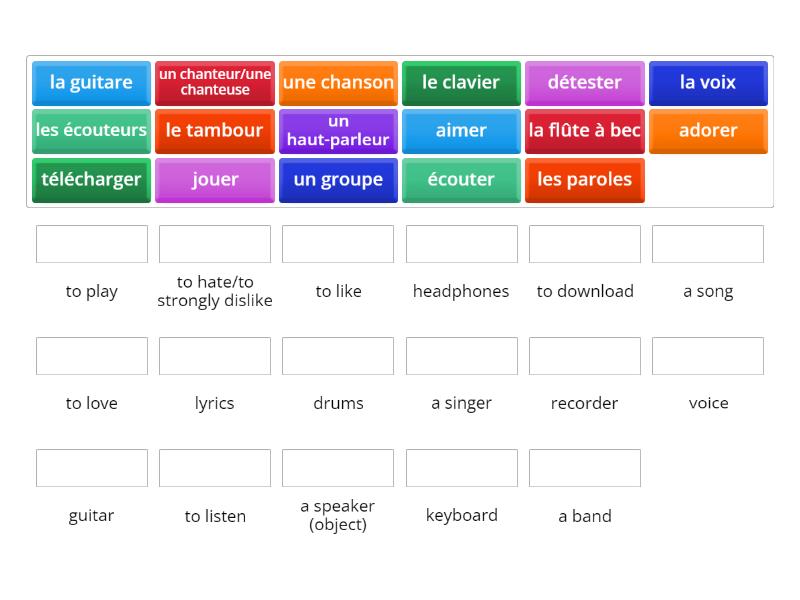 Le vocabulaire de musique - Match up