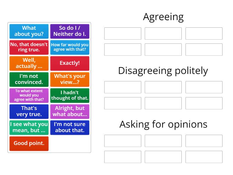 Expressions for agreeing disagreeing politely and asking for opinions ...