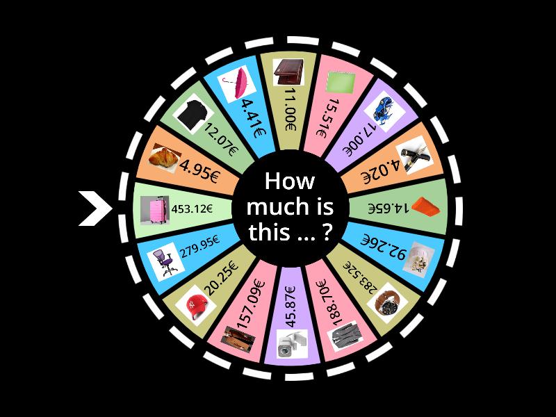 How much is this ... ? (Say the name and color of the items) - Spin the ...