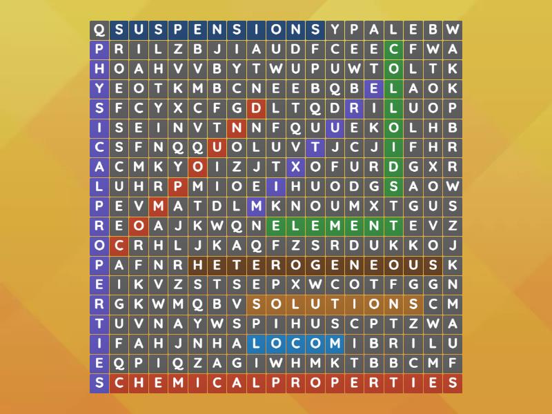 Classes of Matter - Sopa de letras