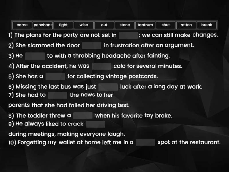 Part 1 - Chapters 1-3 (Missing word) - Complete the sentence